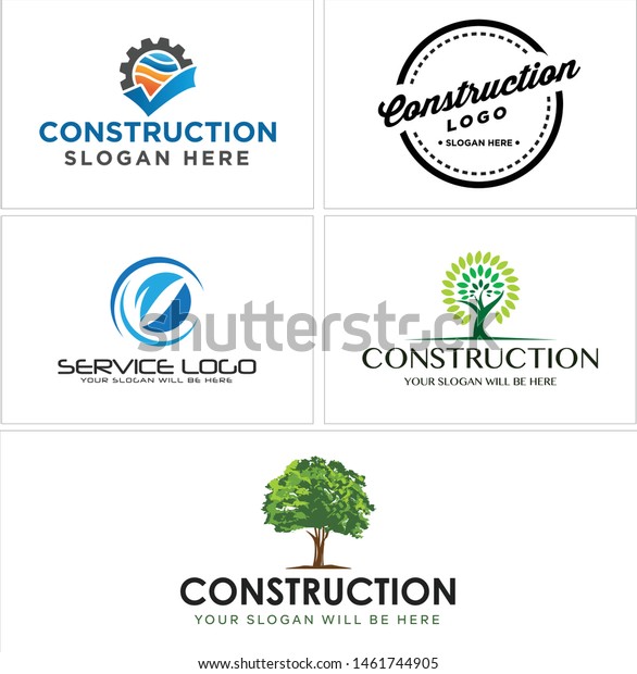 Construction Logo Design Gear Tree Leaf Stock Vector (Royalty Free ...
