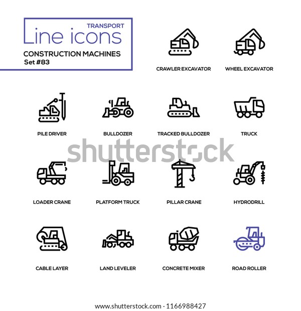 Construction Machines Line Design Icons Set Stock Vector (Royalty Free ...