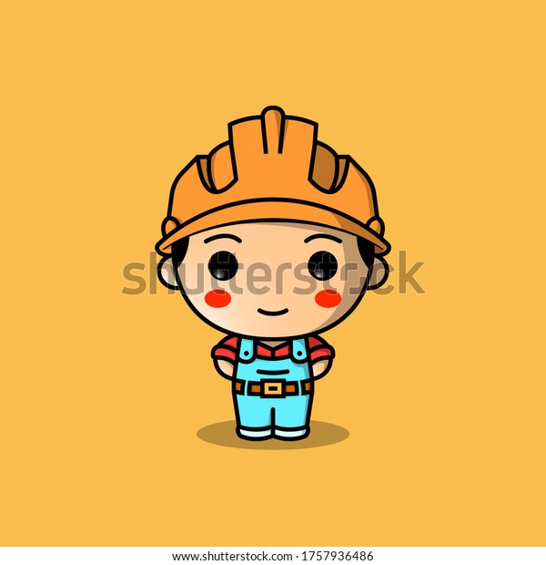 Construction Man Cute Character Chibi Design Stock Vector (Royalty Free ...