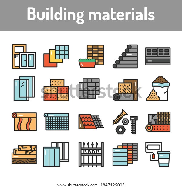 Construction Materials Color Line Icons Set Stock Vector (Royalty Free ...