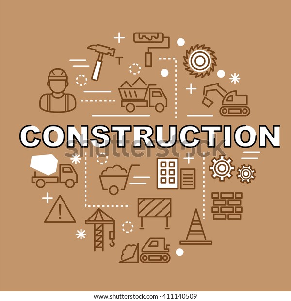 Construction Minimal Outline Icons Vector Pictogram Stock Vector ...