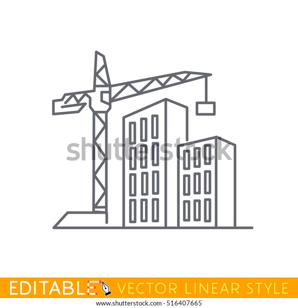 Construction New Buildings Editable Outline Sketch Stock Vector ...