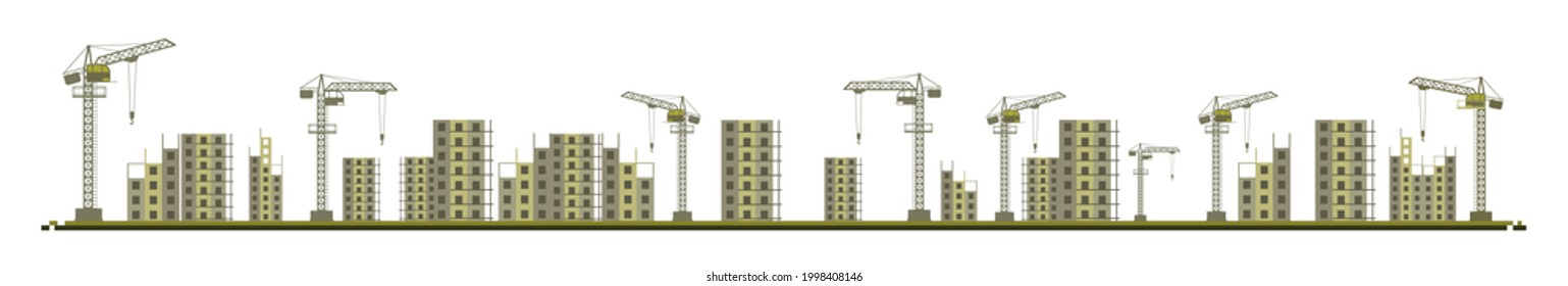 Construction New Microdistrict City Silhouette Cranes Stock Vector ...