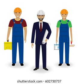 Construction People Engineer Suit Drawings Couple Stock Vector (Royalty ...