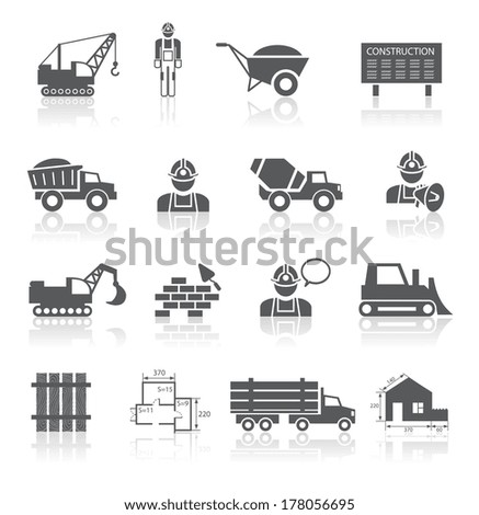 Construction Pictograms Collection Worker Industrial Vehicles 스톡 벡터(사용료 ...