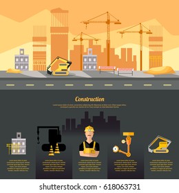 Construction Site Infographics Construction Equipment Builder: vector ...
