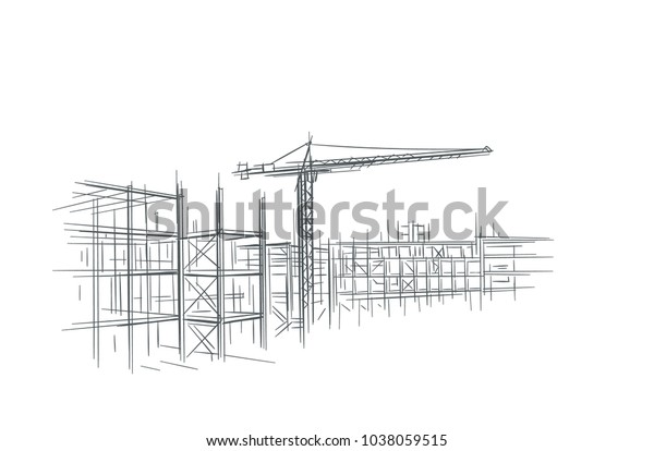 Construction Site Line Sketch Hand Drawn Stock Vector (Royalty Free ...