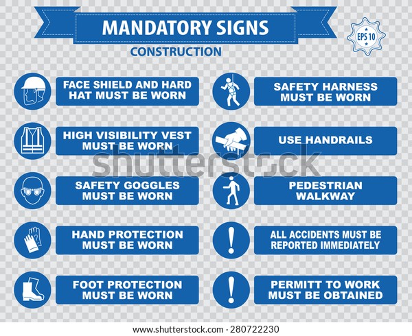 Construction Site Mandatory Signs Face Shield Stock Vector (Royalty ...