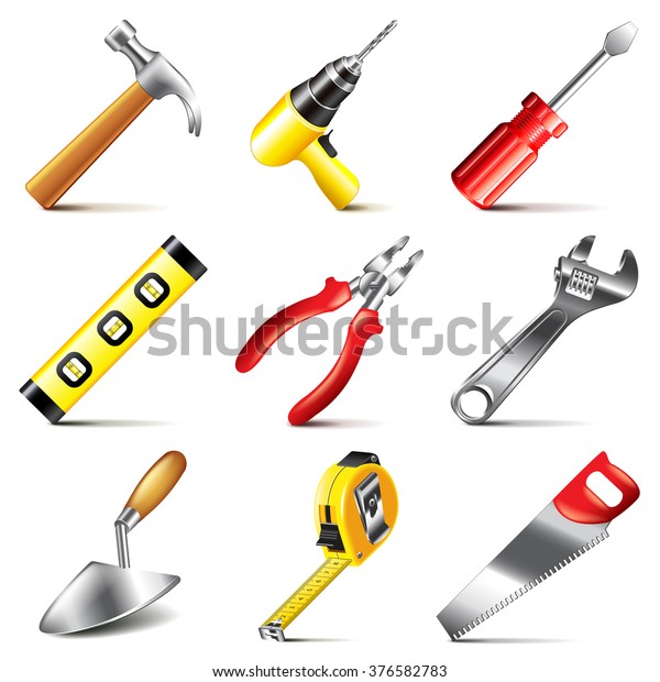 Construction Tools Icons Photo Realistic Vector Stock Vector (Royalty ...