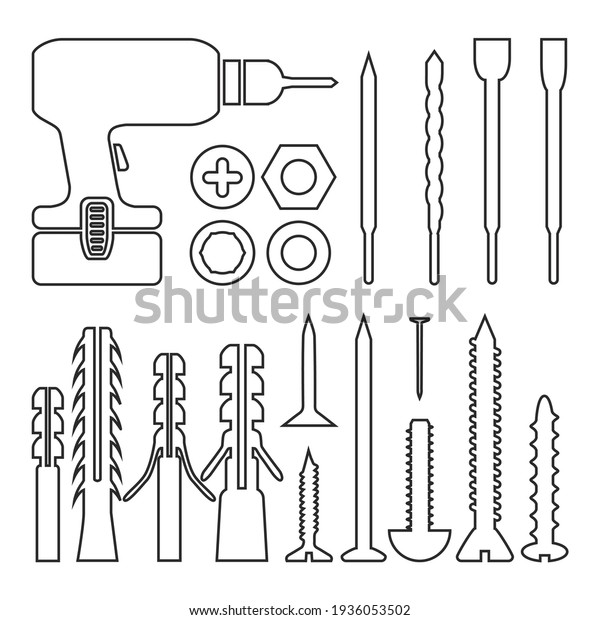 Construction Tools Set Fasteners Set Screwdrivers Stock Vector (Royalty ...