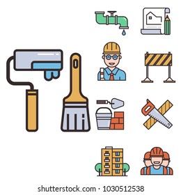 Construction Linear Icons Universal Building Elements 스톡 일러스트 ...