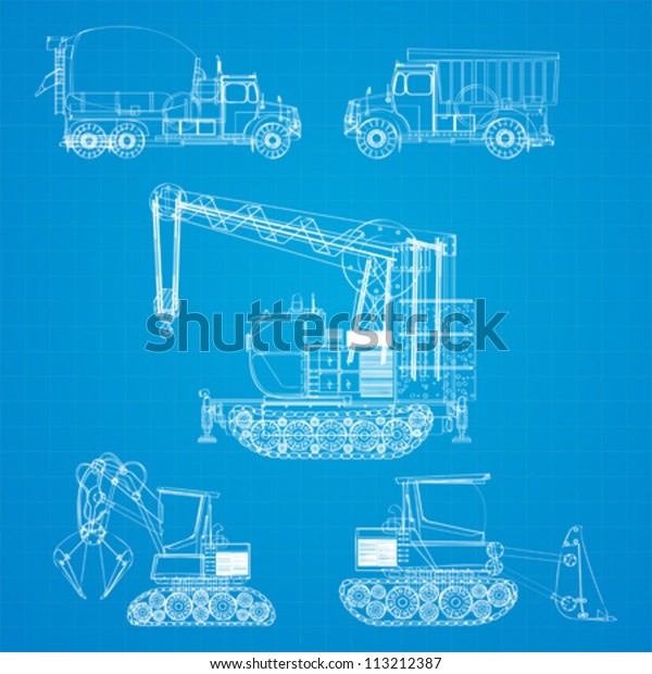 Construction Vehicles Blueprint Stylized Design Elements : image ...