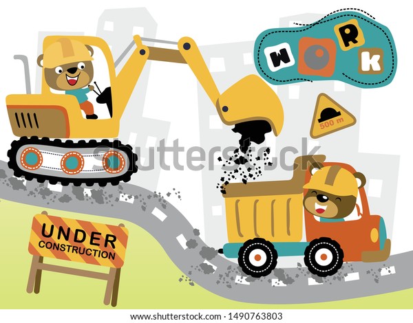 Construction Vehicles Cartoon Funny Drivers On Stock Vector (Royalty ...
