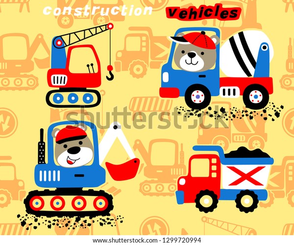 Construction Vehicles Cartoon On Seamless Pattern Stock Vector (Royalty ...