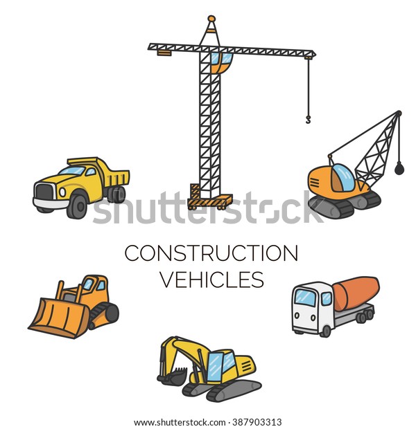 Construction Vehicles Cartoon Vector Illustration Stock Vector (Royalty ...