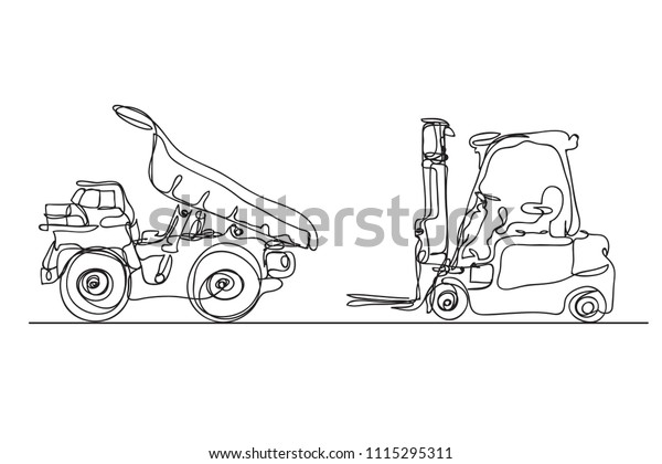 Construction Vehicles Line Drawing Style Forklifts Stock Vector ...