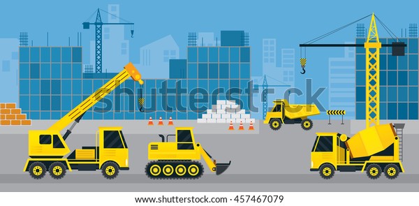 Construction Vehicles On Site Background Heavy Stock Vector (Royalty ...