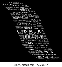Construction Word Collage On Black Background Stock Vector (Royalty ...