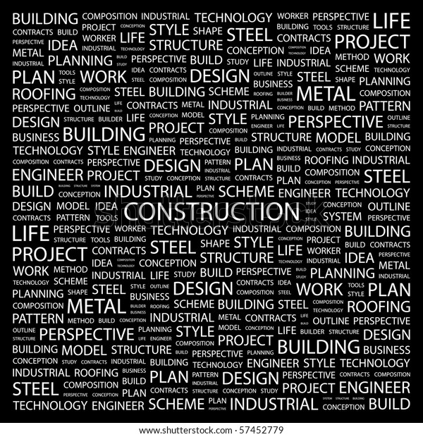 Construction Word Collage On Black Background Stock Vector (Royalty ...