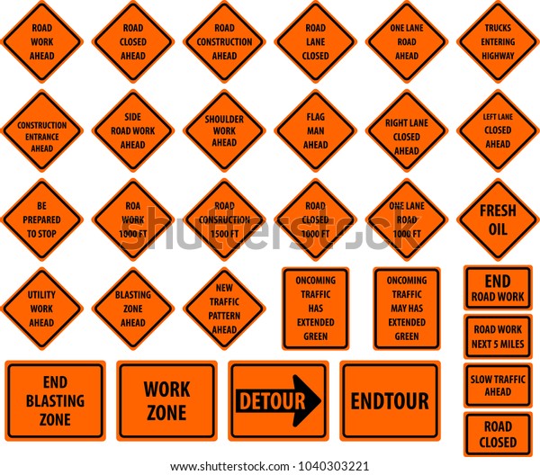 Construction Work Areas Orange Signs 库存矢量图（免版税）1040303221 | Shutterstock