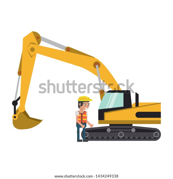 Construction Worker Excavator Vehicle Cartoon Vector Stock Vector ...