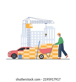 Construction Worker Pushing Sand Trolley Illustration Stock Vector ...