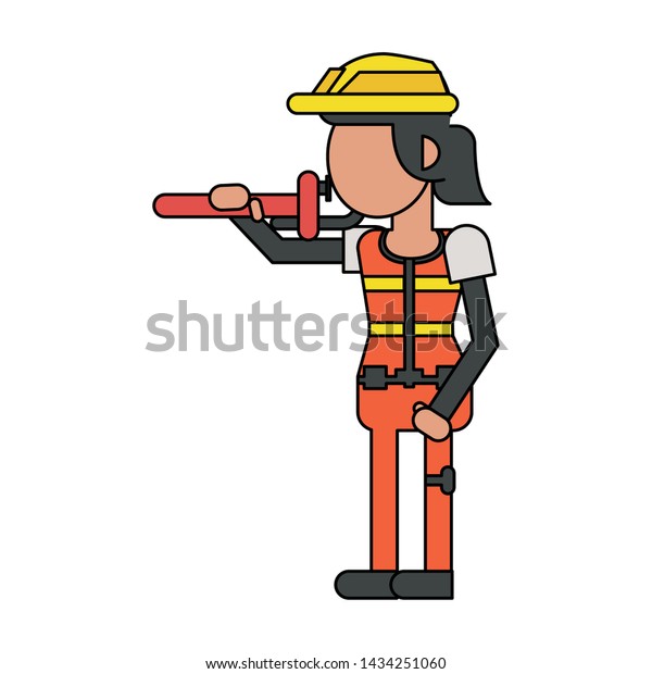 Construction Worker Smiling Hammer Cartoon Isolated Stock Vector ...