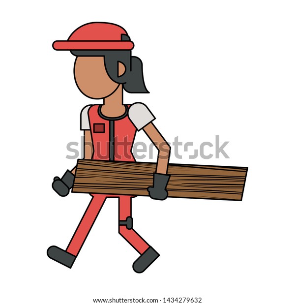 Construction Worker Smiling Holdinh Plank Cartoon Stock Vector (Royalty ...