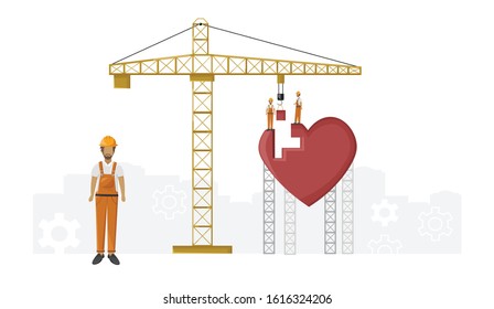 Construction Workers Building Blocks Heart Stock Vector (Royalty Free ...