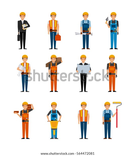 Construction Workers Cartoon Icon Set Over Stock Vector (Royalty Free ...