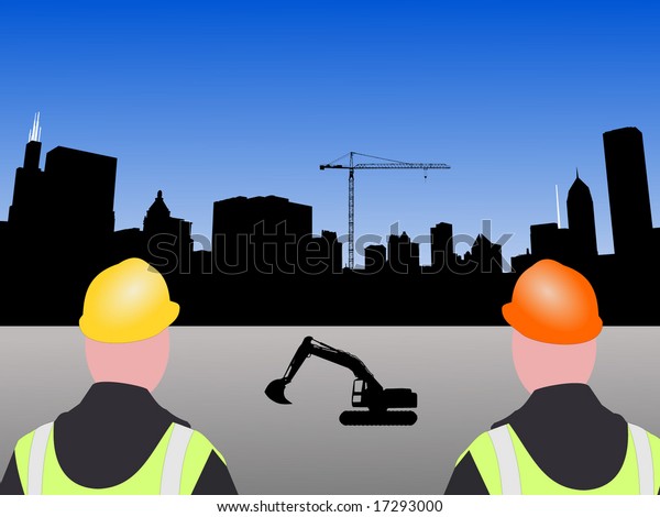 Construction Workers Chicago Skyline Illustration Stock Vector (Royalty ...