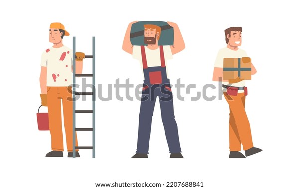 Construction Workers Set Builder Handyman Repairman Stock Vector ...