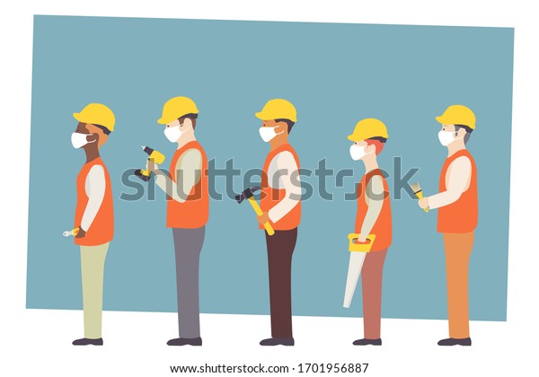 Construction Workers White Medical Mask During Stock Vector (Royalty ...