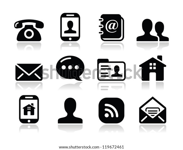 Contact Black Icons Set Mobile User Stock Vector (Royalty Free ...
