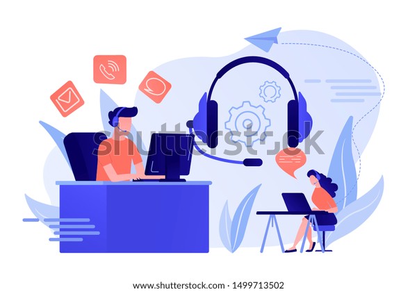 Contact Center Agents Headsets Working Computers Stock Vector (Royalty ...