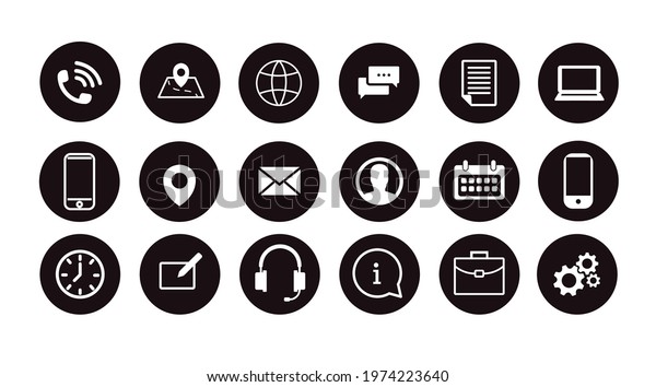 Vektor Stok Contact Icon Set Black White Illustration (Tanpa Royalti ...