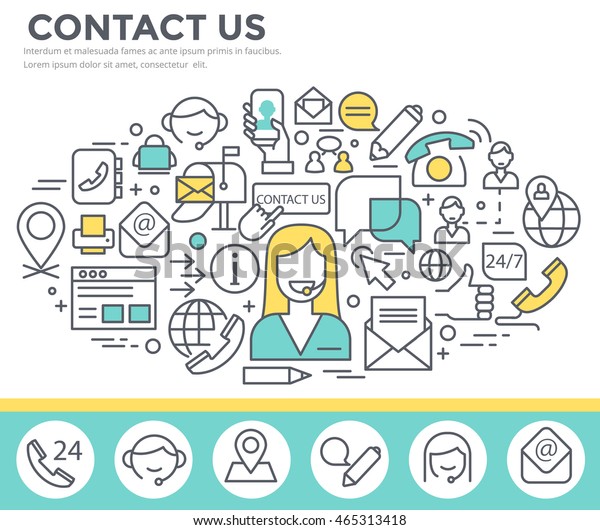 Contact Us Concept Illustration Thin Line 库存矢量图（免版税）465313418