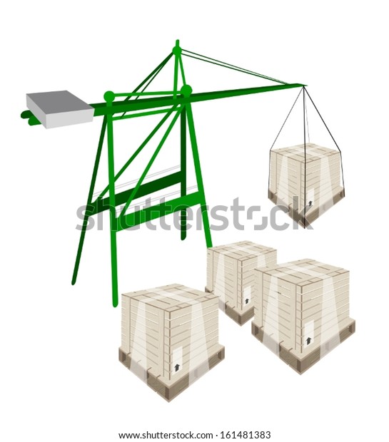 Container Crane Lifting Wooden Crate Cargo Stock Vector (Royalty Free ...