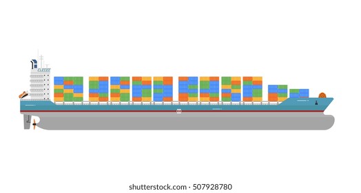 Container Ship Isolated On White Background Stock Vector (Royalty Free ...