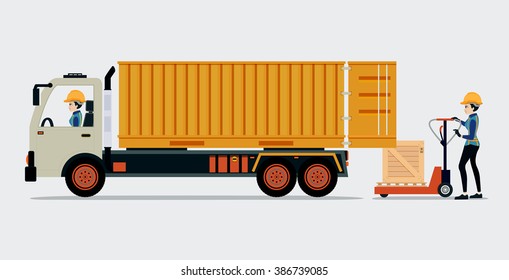 Container Truck Boxes Employees Stock Vector (Royalty Free) 386739085 ...
