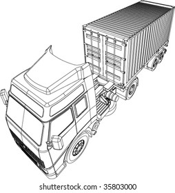 Container Truck Trailer Line Drawing Isolated: vetor stock (livre de ...