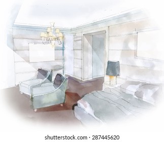 Contemporary Bedroom Interior Doodle Stock Vector (Royalty Free ...