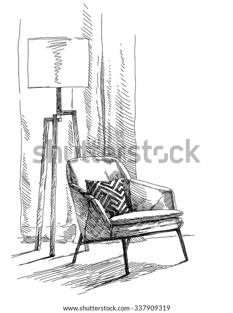 Contemporary Modern Interior Hand Drawing Vector 库存矢量图（免版税）337909319 ...