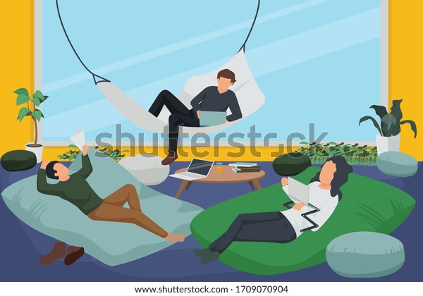 Contemporary Workspace Composition Employees Lying On Stock Vector ...