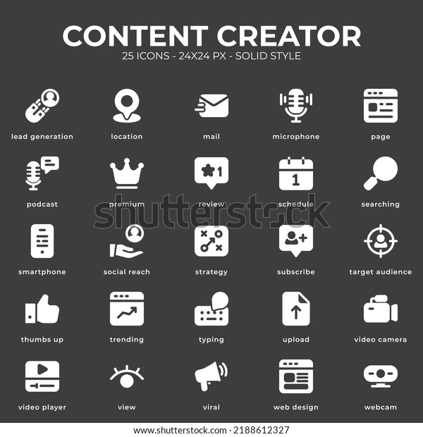 Content Creator Icon Pack Black Color Stock Vector (Royalty Free ...