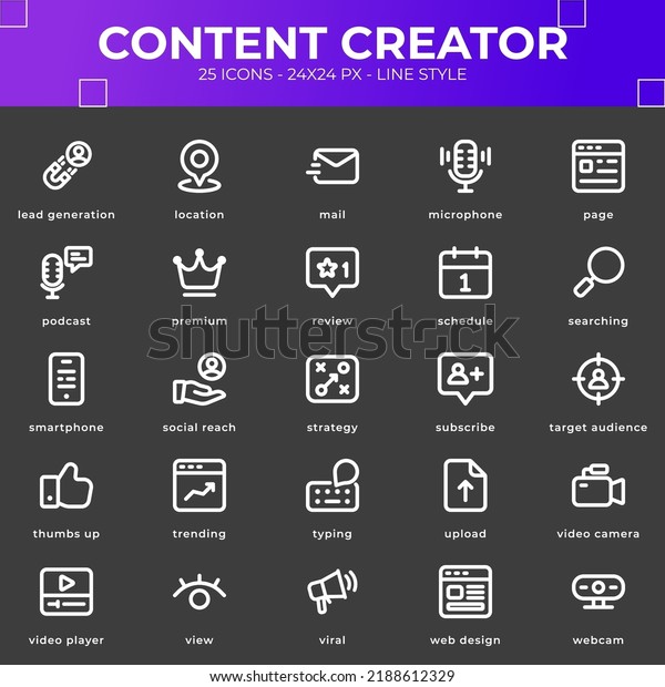 Content Creator Icon Pack Black Color Stock Vector (Royalty Free ...