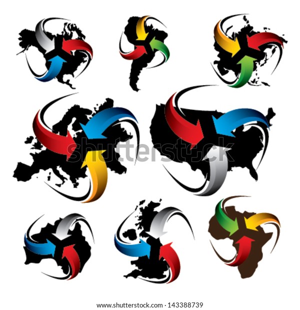 Continents Colorful Arrows Stock Vector (Royalty Free) 143388739 ...