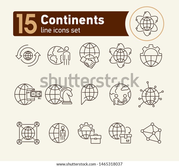 Continents Line Icon Set Globe World Stock Vector (Royalty Free ...