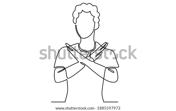Continue Line Man Gestures Cross Hands Stock Vector (Royalty Free ...