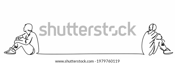 Continuous Drawing Two Women Looking Opposite Stock Vector (Royalty ...